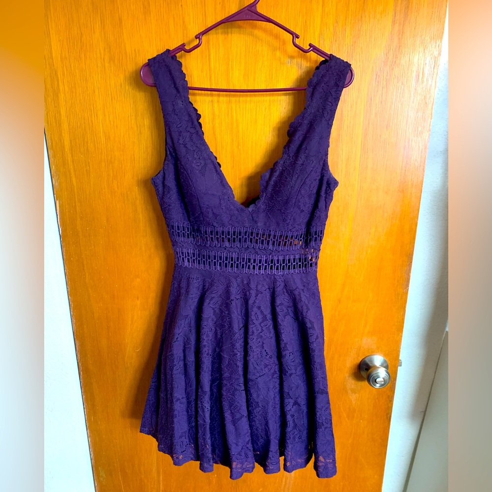 Eggplant Purple Low Cut Sexy Prom Dress Gem